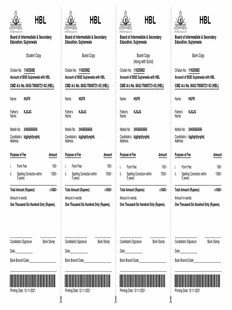 HBL HBL HBL HBL: Student Copy Board Copy Board Copy Bank Copy (Along ...