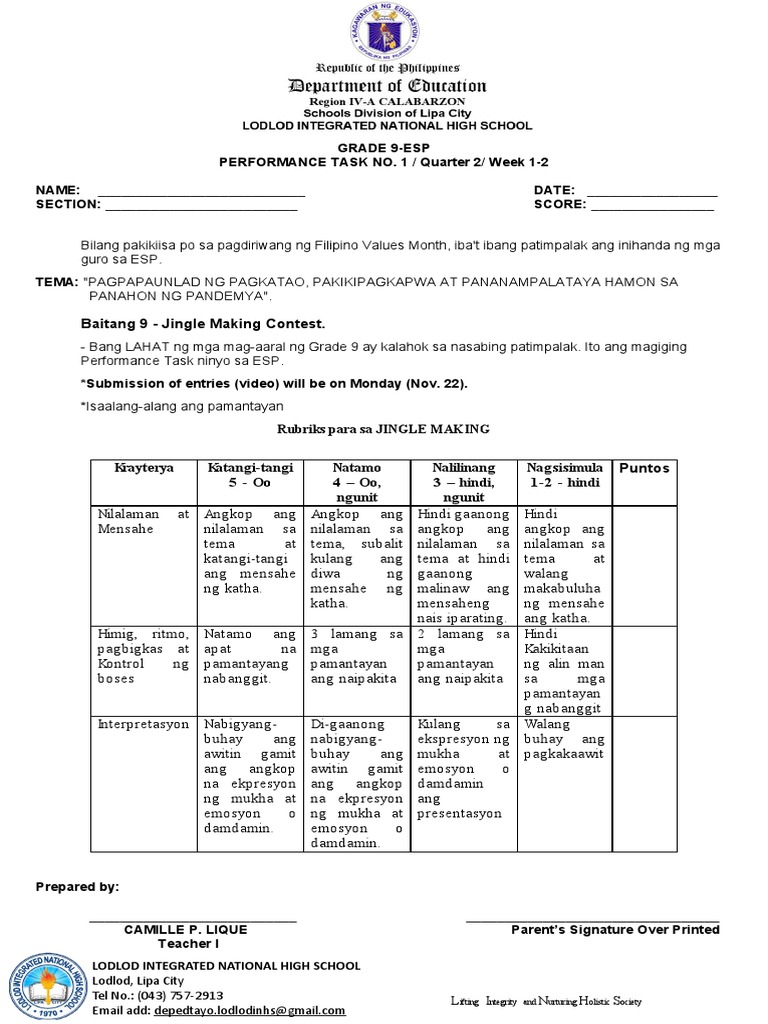 ESP 9 pT1 - 2nd QTR | PDF