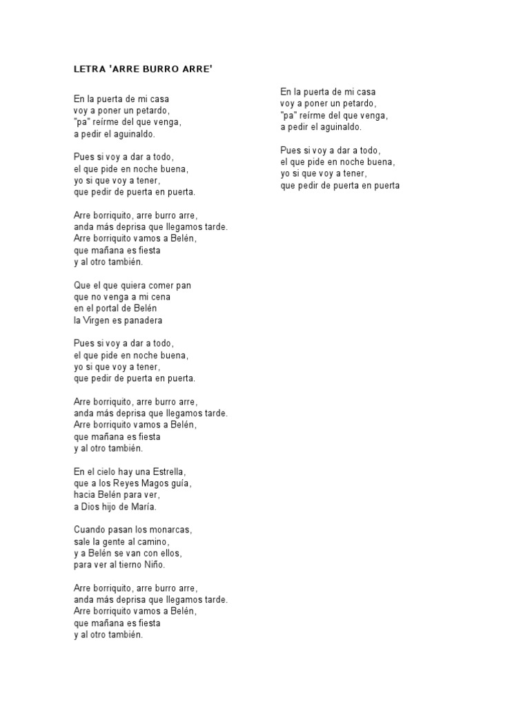 Letra de "Arre Borriquito" Canción Navideña | PDF