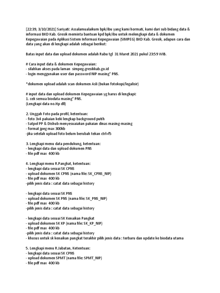 Panduan Lengkap Upload Data SIMPEG Gresik | PDF