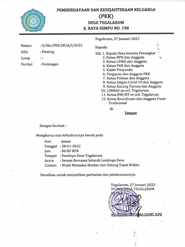 Undangan Senam Bersama Lembaga Desa | PDF