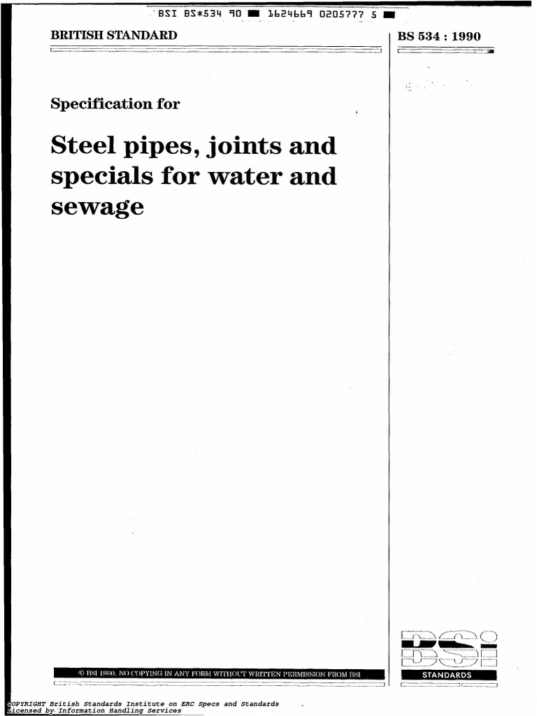 BS 534 - 1990 | PDF | Pipe (Fluid Conveyance) | Tap (Valve)