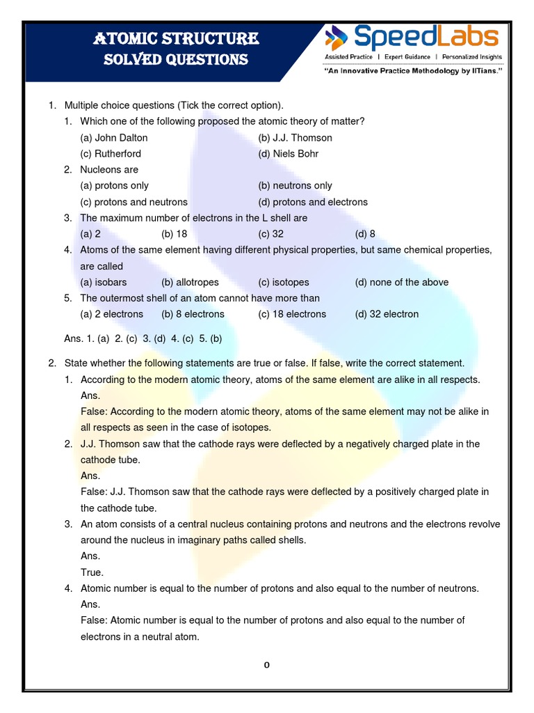 Atomic Structure: Solved Questions | PDF | Atoms | Atomic Nucleus Atomic Structure: Solved Questions | PDF | Atoms | Atomic Nucleus