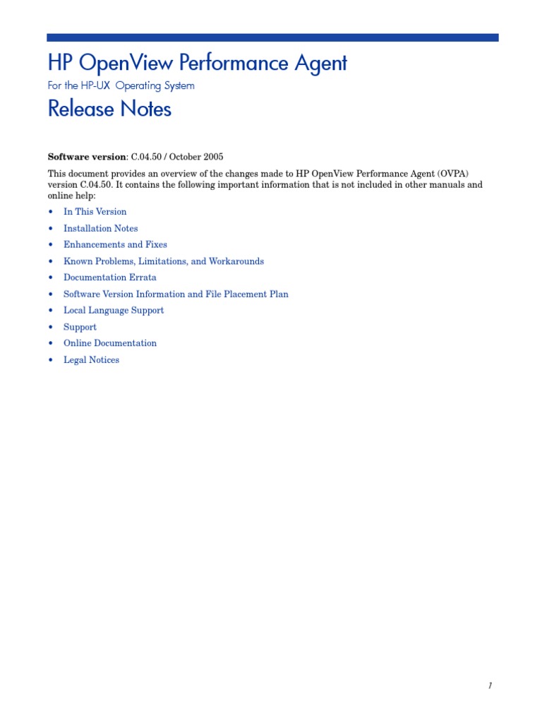HP Openview Performance Agent Release Notes: For The Hp-Ux Operating ...