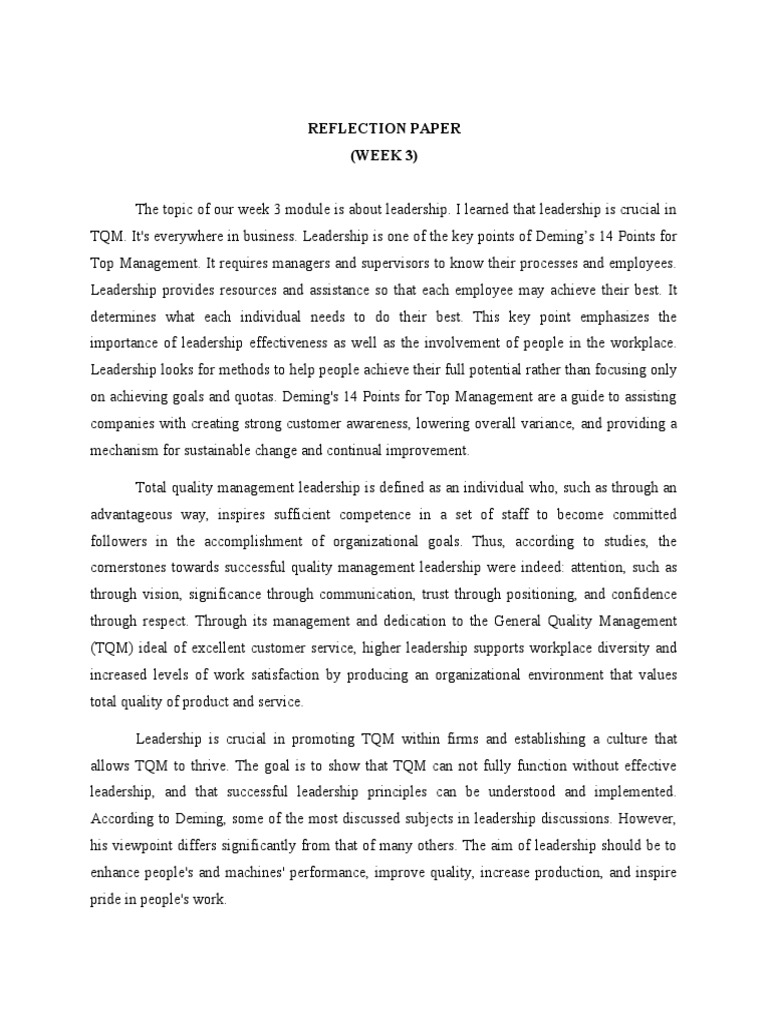 Reflection Paper On Leadership | PDF | Leadership | Quality Management