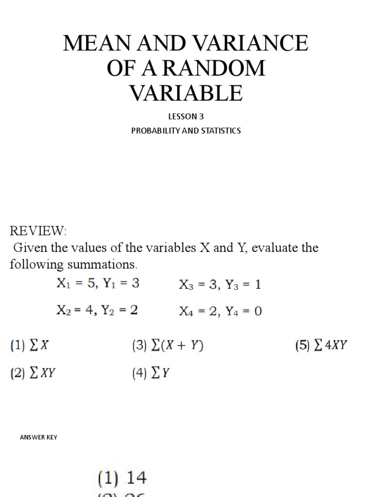 Lesson 3 Mean and Variance of A Random Variable | PDF