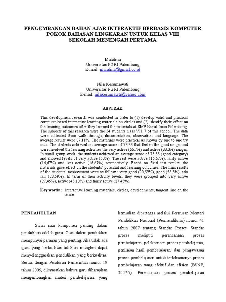 ID Pengembangan Bahan Ajar Interaktif Berba | PDF | Cognition