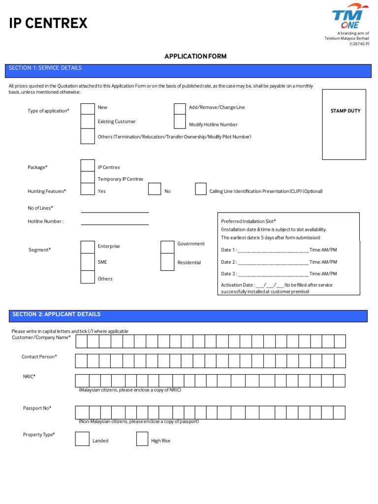 Ip Centrex: Application Form | PDF | Credit Card | Credit Bureau