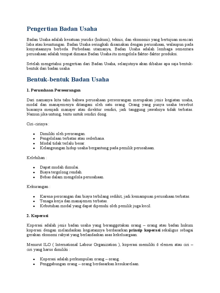 Badan Usaha Dan Ijin Usaha | PDF