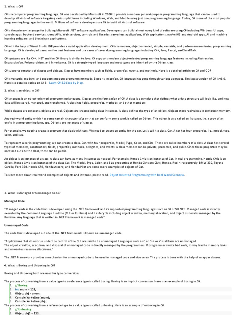 An Introduction to C# Programming: Key Concepts Explained | PDF | Class ...