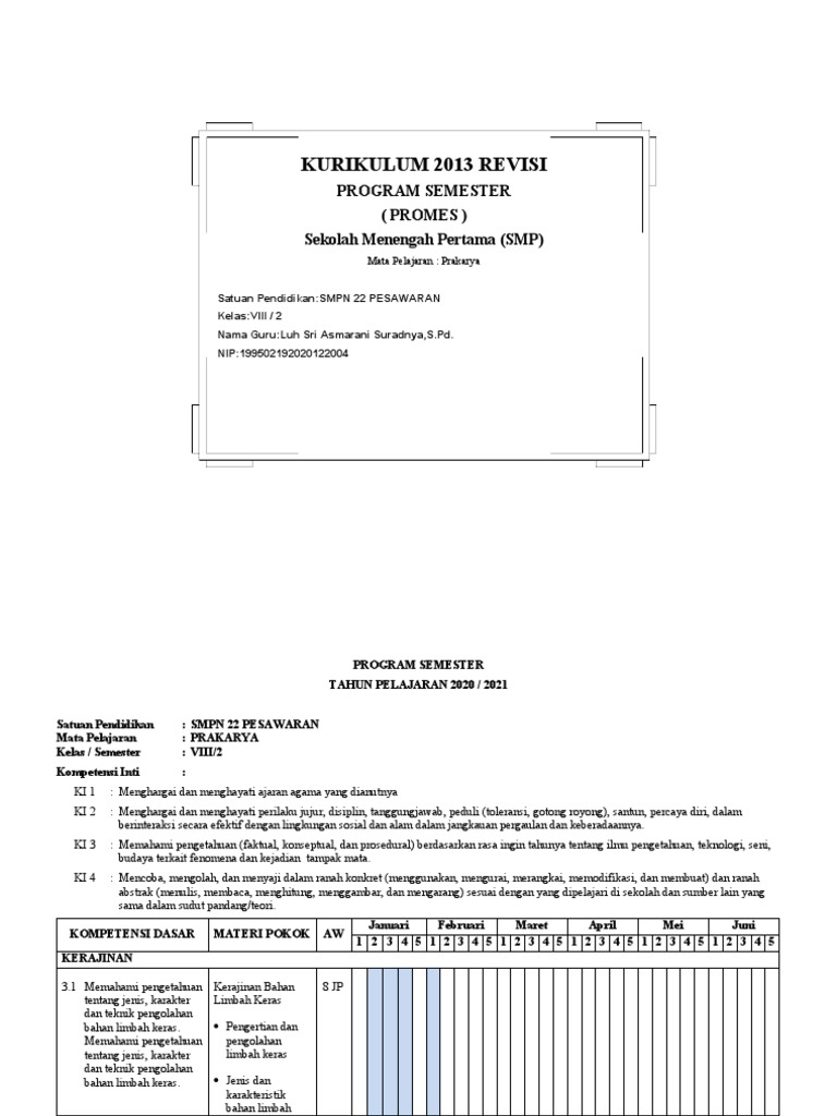 Program Semester 2 Prakarya | PDF