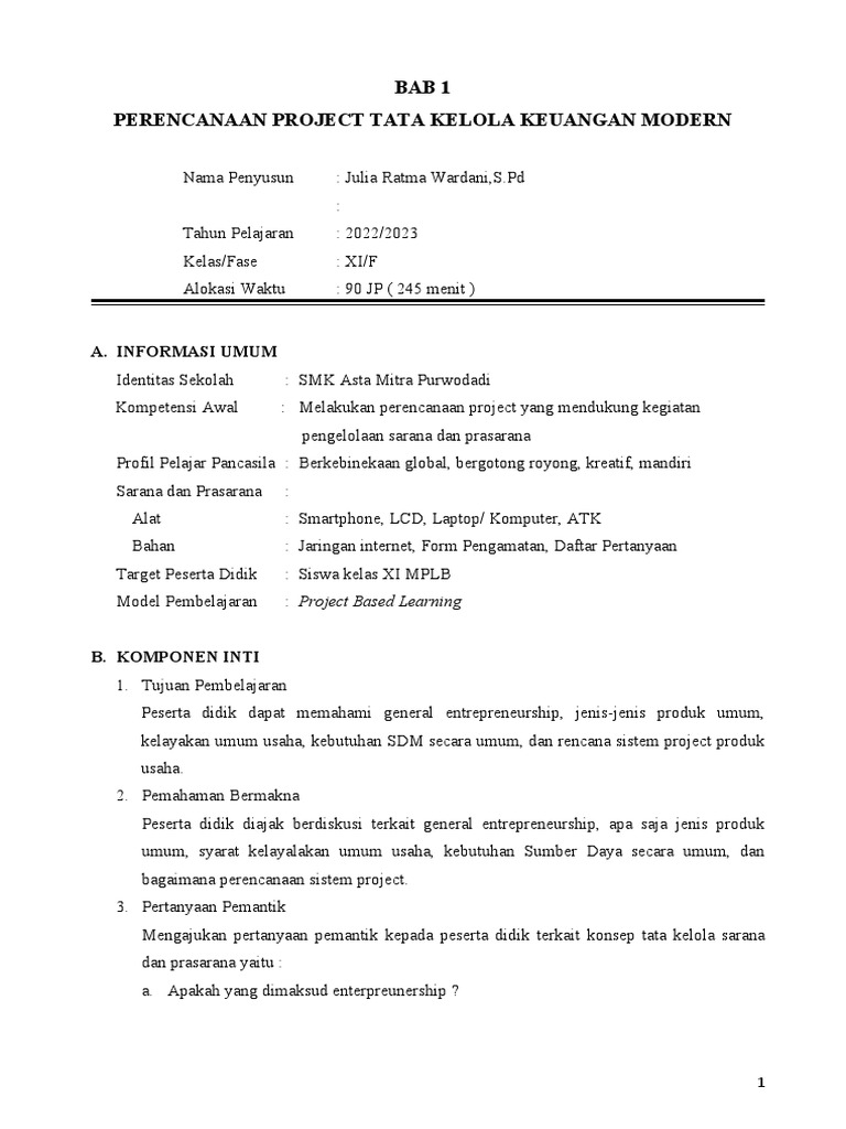 LK - MODUL AJAR PKK KELAS XI (Julia2) | PDF