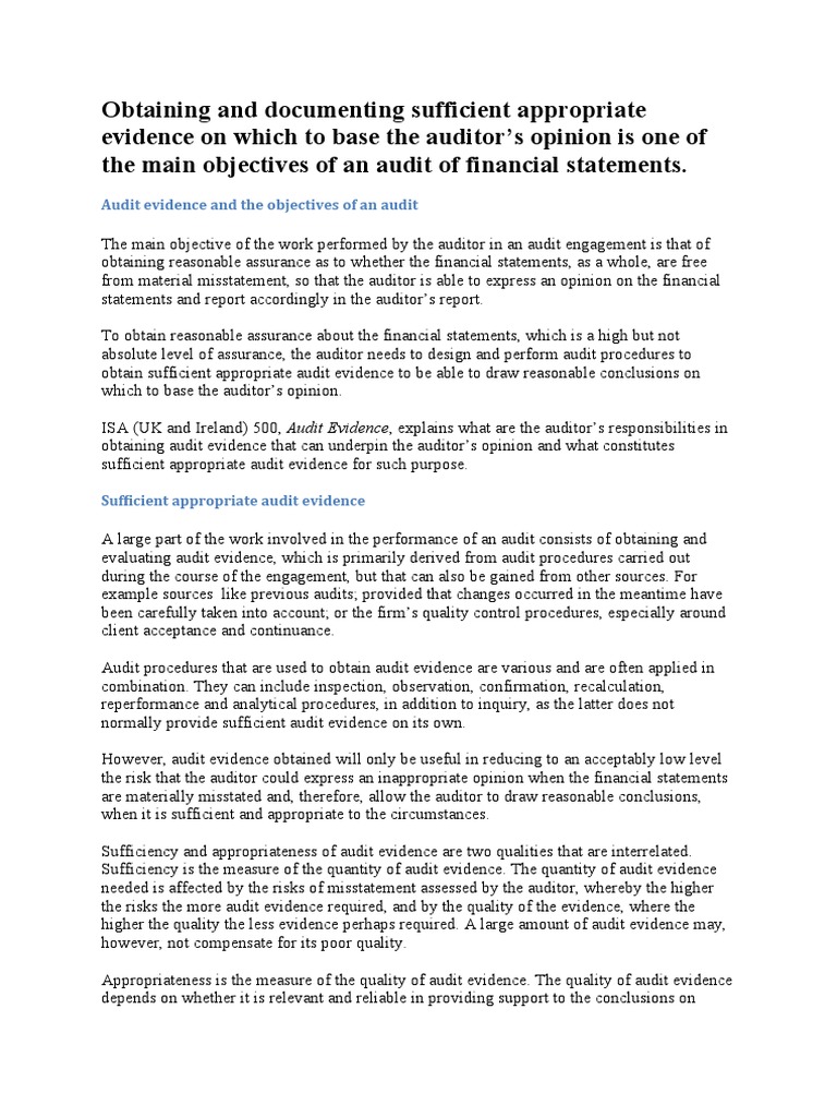 ACCA - Audit Evidence and The Objectives of An Audit | PDF | Audit ...