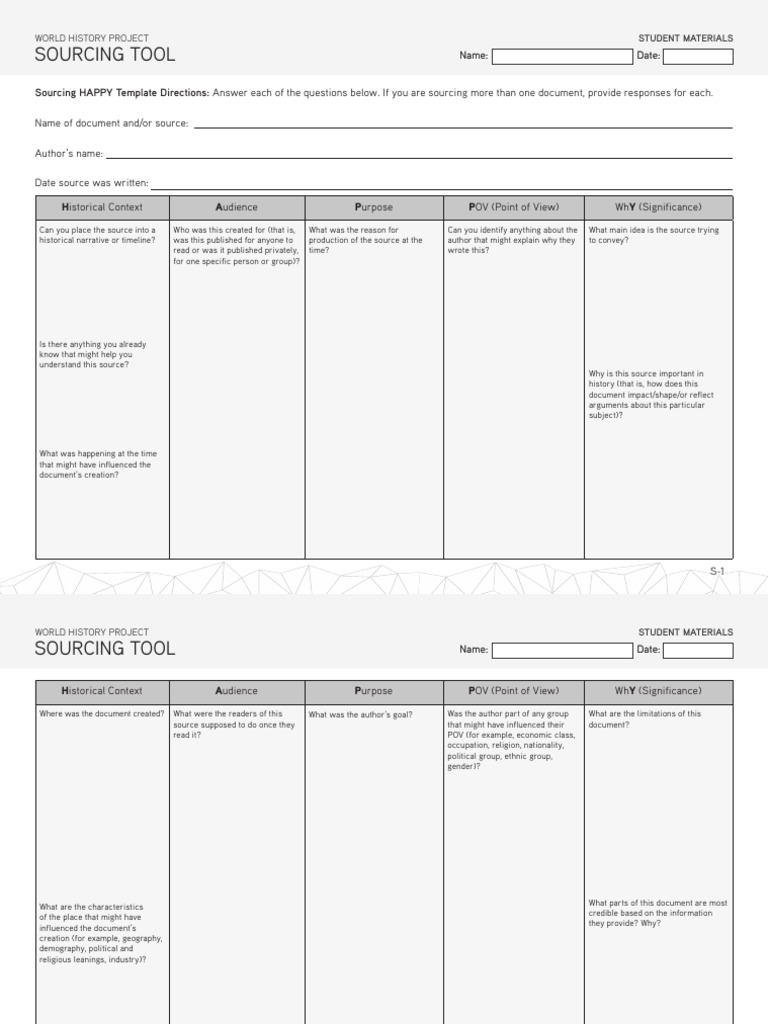 World History Project Sourcing Tool | PDF | Narration | Historiography