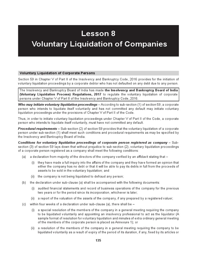 Lesson 8 Voluntary Liquidation of Companies | PDF | Bankruptcy ...