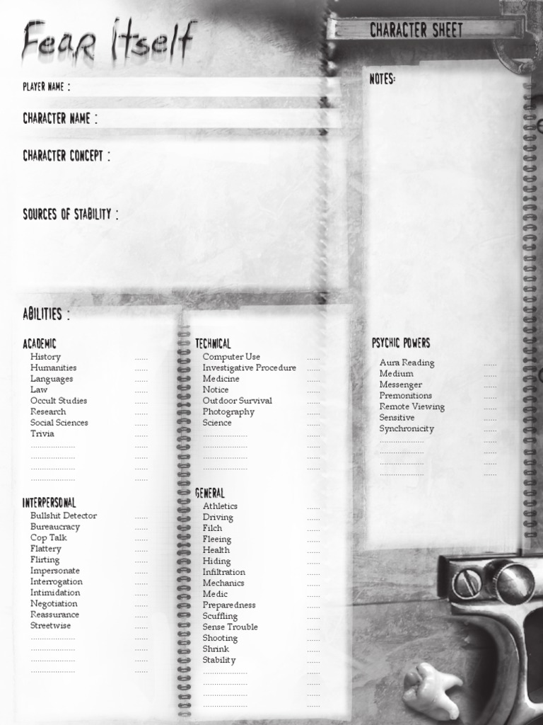 Fear Itself 2nd Edition Character Sheet | PDF | Science