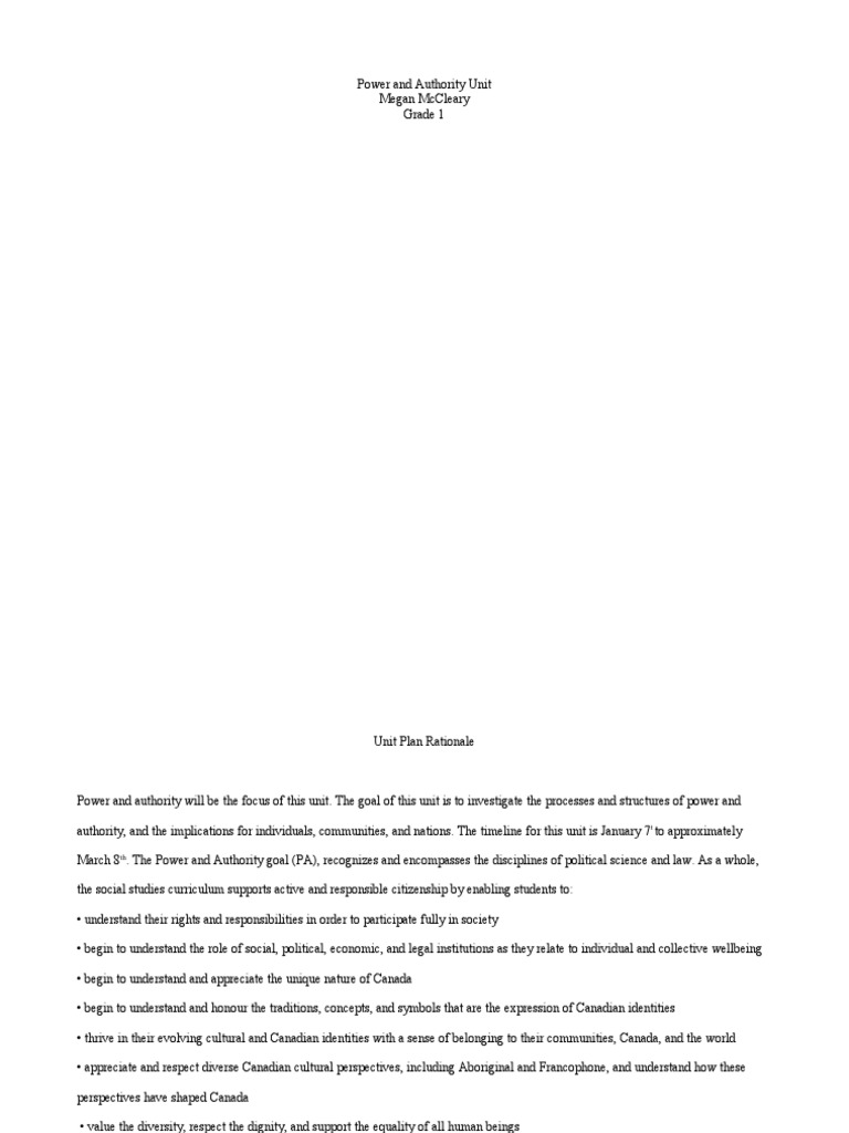 Power and Authority Unit Megan Mccleary Grade 1 | PDF | Cognition ...