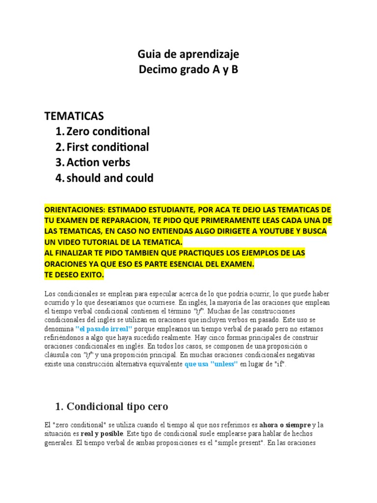 Guia De Aprendizaje Decimo Grado Pdf Verbo Conjugación Gramatical