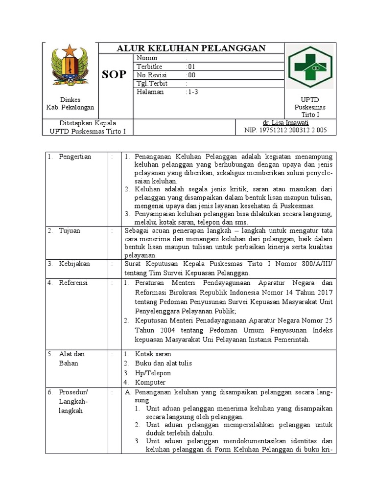 Sop Penanganan Keluhan Pelanggan | PDF | Bisnis | Pengelolaan Keuangan & Uang
