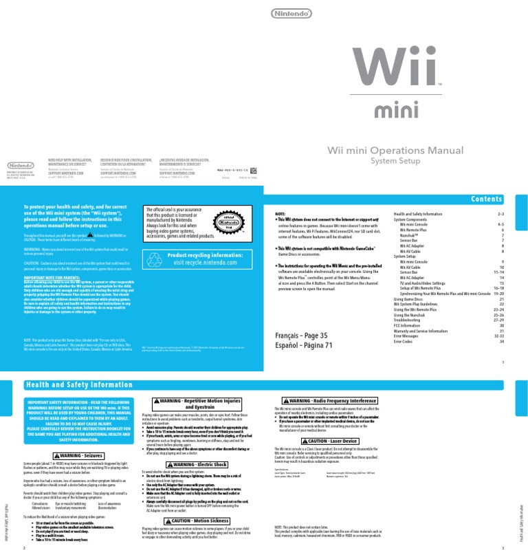 Wii Mini Operations Manual: System Setup | PDF | Wii | Computing