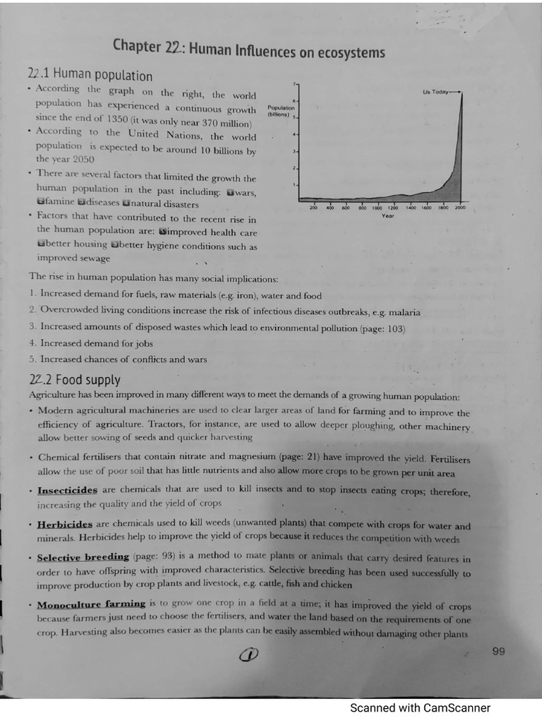 Ig11 Biology Ch22-Humans and Their Environment - Summery | PDF