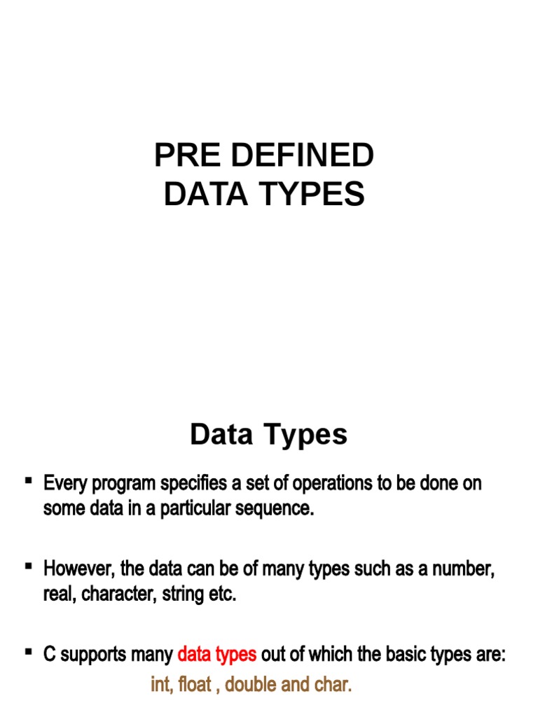 Pre Defined Data Types | PDF | Integer (Computer Science) | Variable ...