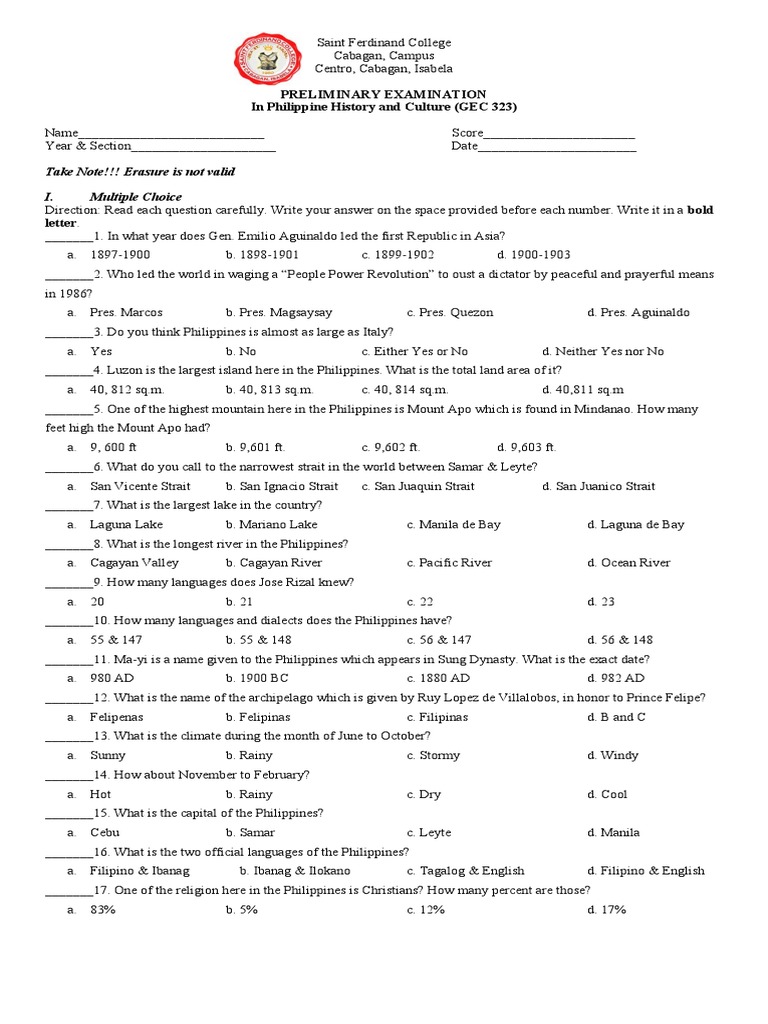 Gec 323-Prelim Exam | PDF | Philippines | Southeast Asia