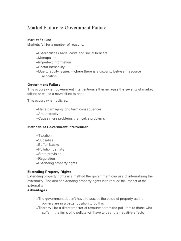 Market Failure and Government Failure A2 Economics | PDF | Externality ...