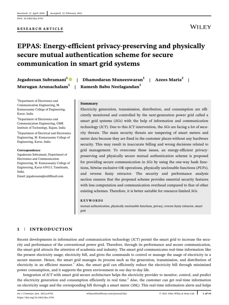 Eppas Energy Efficient Privacy Preserving And Physically Secure Mutual Authentication Scheme