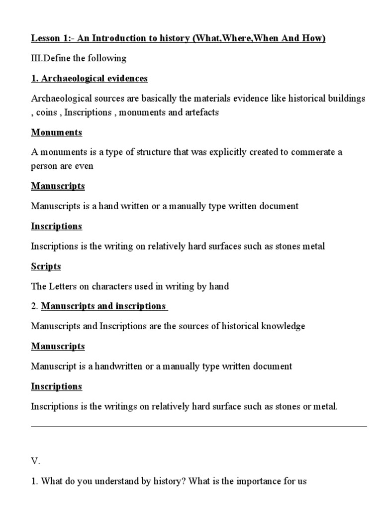 Lesson 1:-An Introduction To History (What, Where, When and How) | PDF
