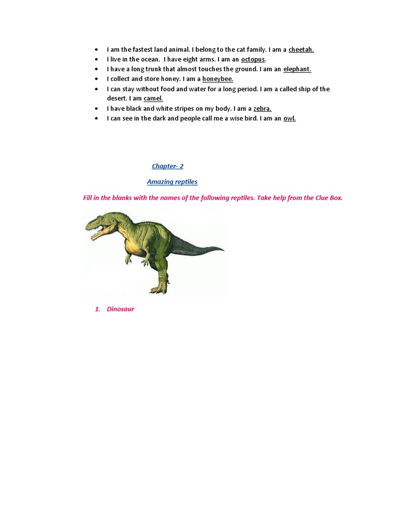 Chapter-2 Amazing Reptiles: Fill in The Blanks With The Names of The ...