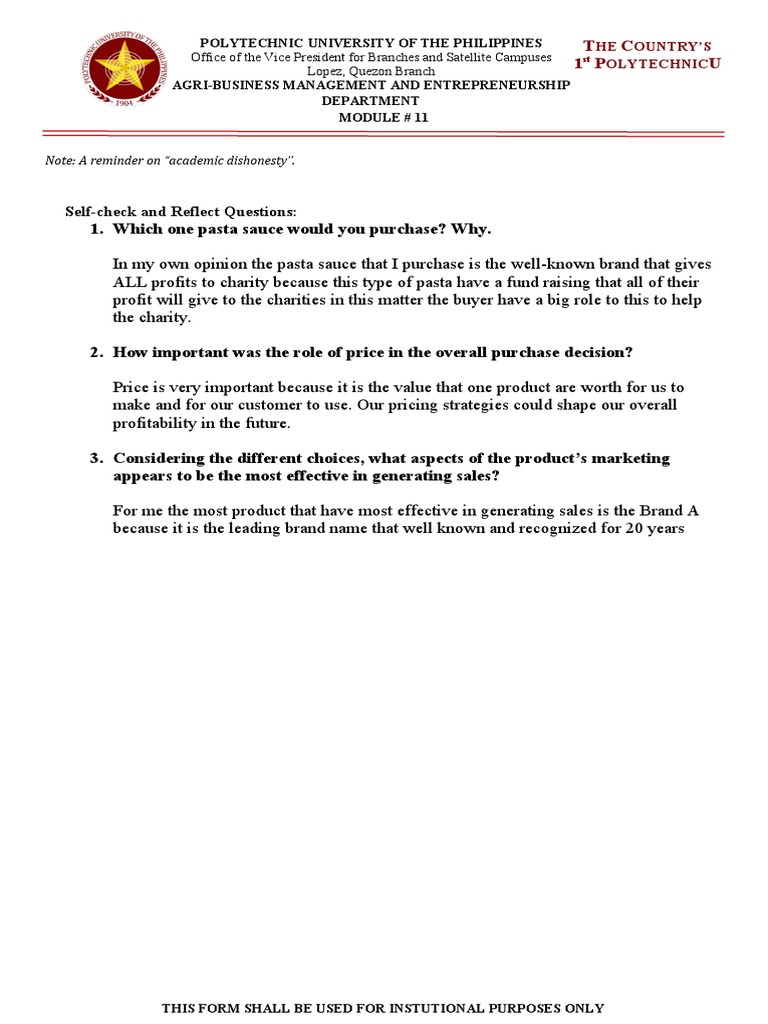 Self-Check and Reflect Questions:: T C 1 P U | PDF | Business | Social ...