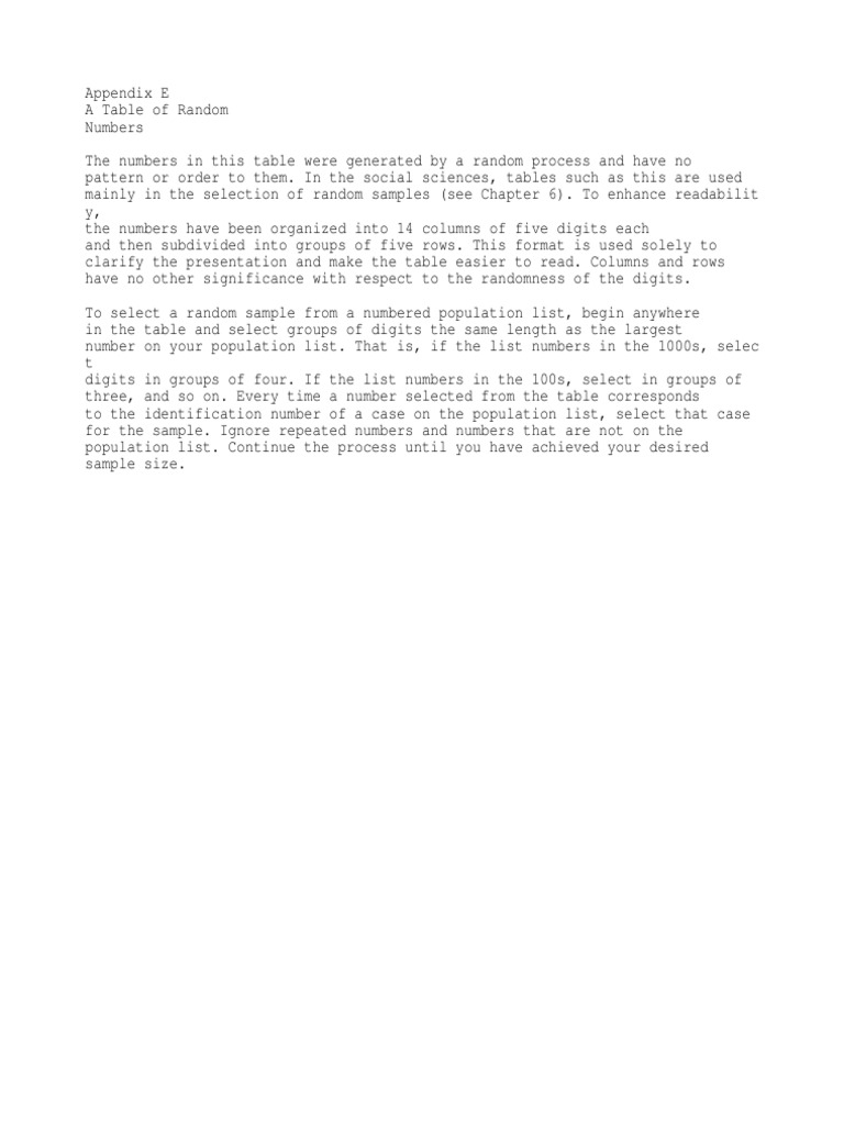 Tabela de Números Aleatórios | PDF | Statistical Theory | Statistics