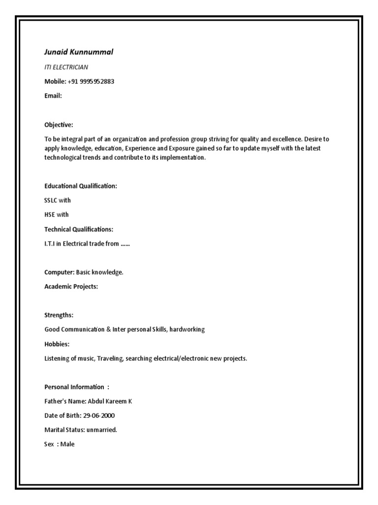 Iti Fresher Resume Sample | PDF