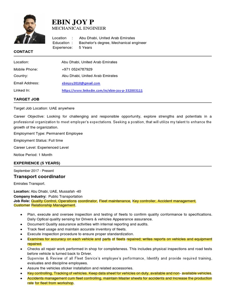 Ebin Joy P: Mechanical Engineer | PDF | Employment | Business