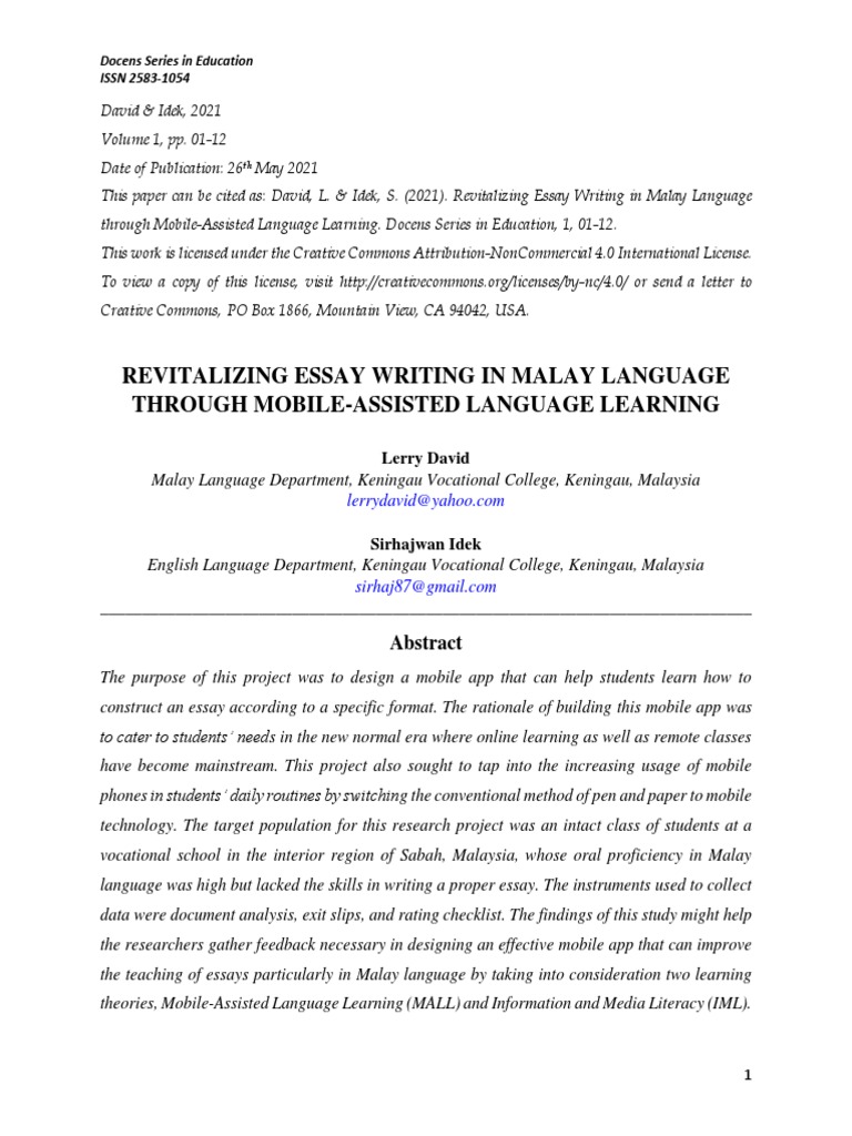 Revitalizing Essay Writing in Malay Language Through Mobile-Assisted ...