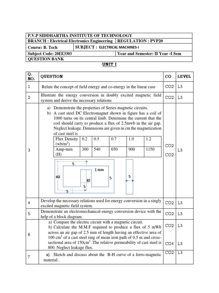 Electrical Machines-I Question Bank | PDF | Transformer | Electric Motor