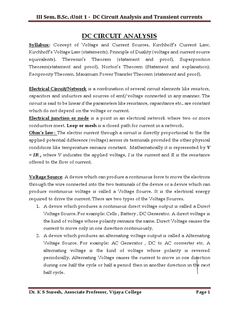DC Circuit Analysis & Transient Currents | PDF | Electrical Network ...