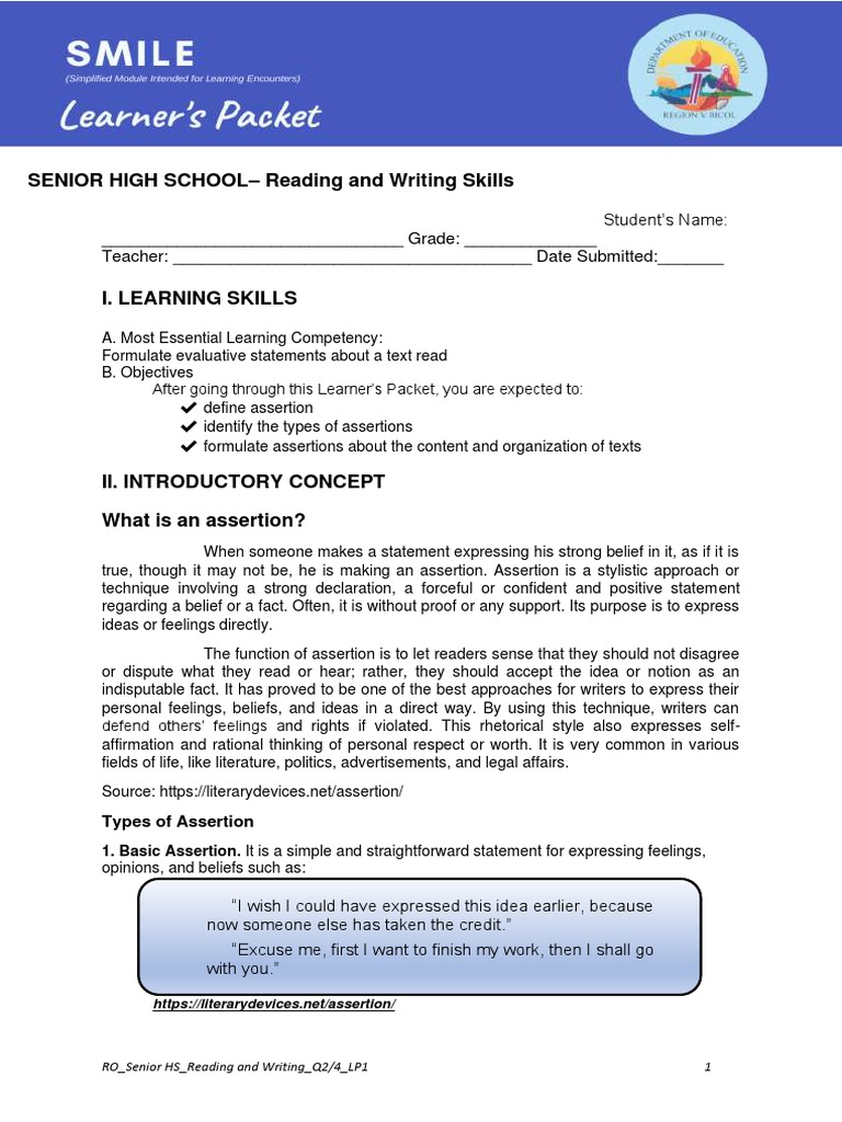 Writing Effective Assertions in Texts | PDF | Feeling | Writers