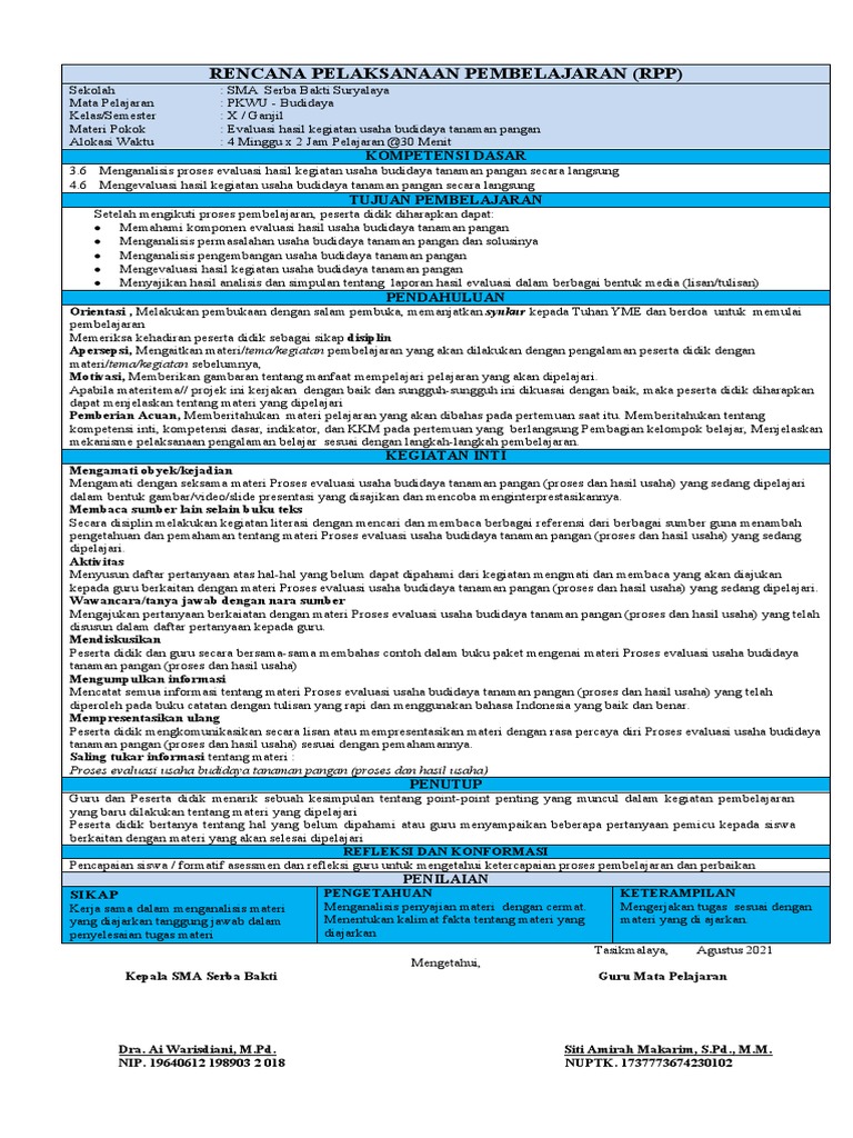 RPP 6 Evaluasi Budidaya | PDF