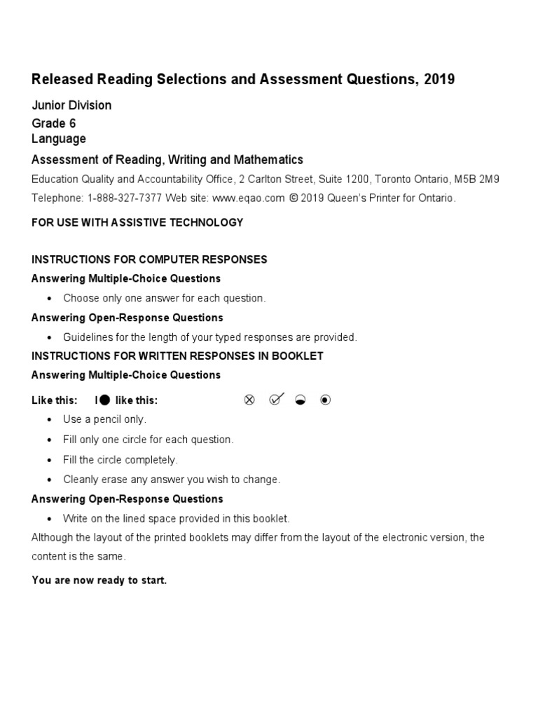 Released Reading Selections and Assessment Questions, 2019 | PDF | Wheat