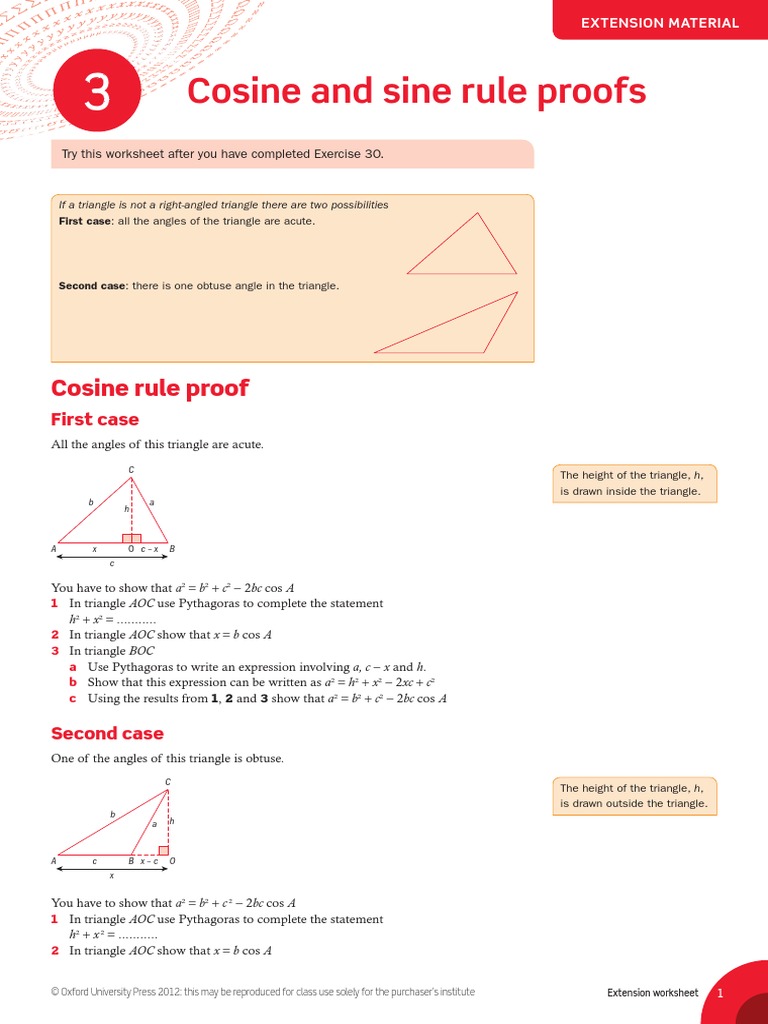 Cosine and Sine Rule Proofs | PDF | Triangle | Trigonometric Functions