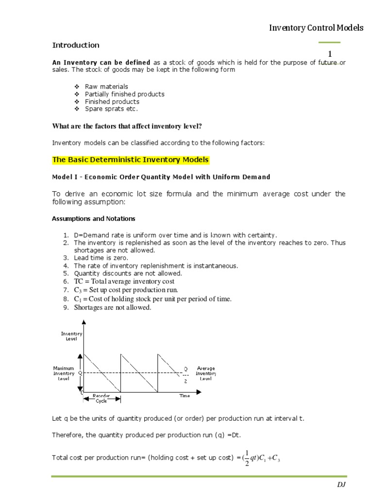 Class Note-MM - 401-MODEL-4-Inventory Control Models | PDF ...