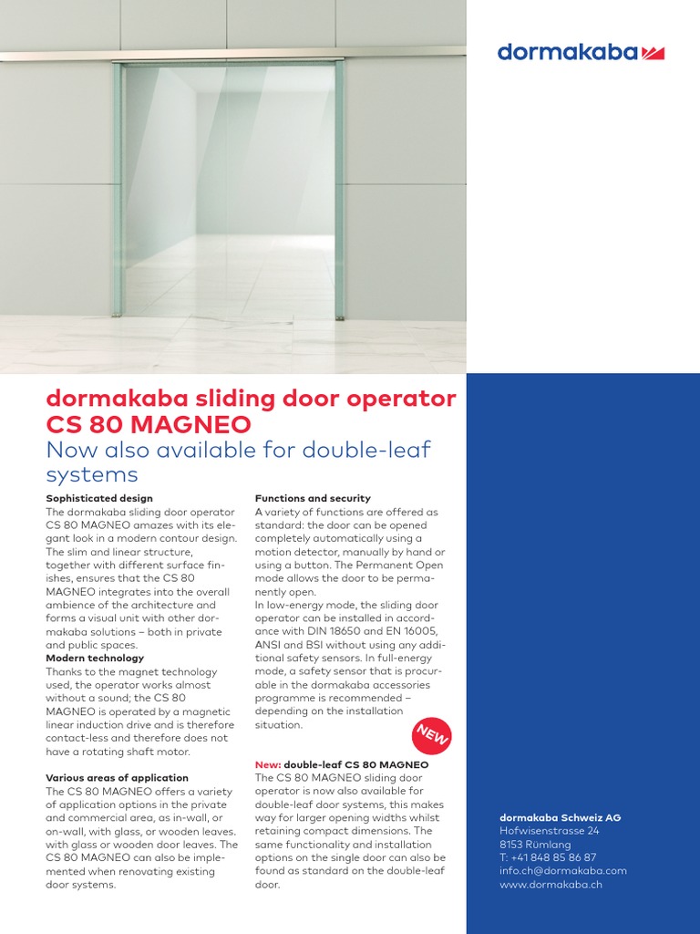 Dormakaba Technical Brochure Slidingdoor Operator Cs80magneo en PDF ...