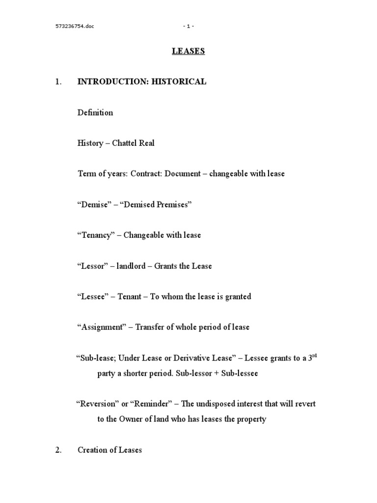 Notes On Leases | PDF | Leasehold Estate | Lease
