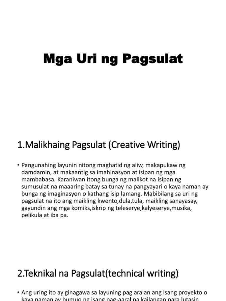 Mga Uri NG Pagsulat | PDF