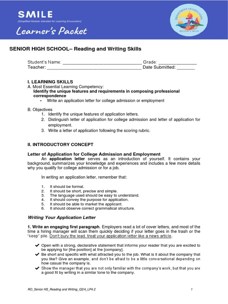 SMILE Reading and Writing Q2 LP4.2 | PDF | University And College ...