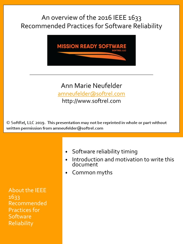 Ieee1633 Summary | PDF | Reliability Engineering | Software Quality