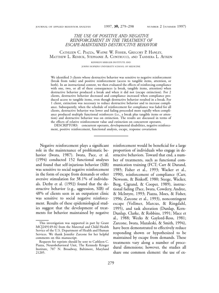 The Use of Positive and Negative Reinforcement in The Treatment of ...