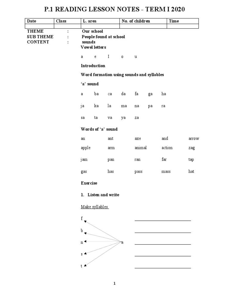 P.1 Reading Revised Lesson Notes Term I 2020 | PDF | Toothbrush | Farms